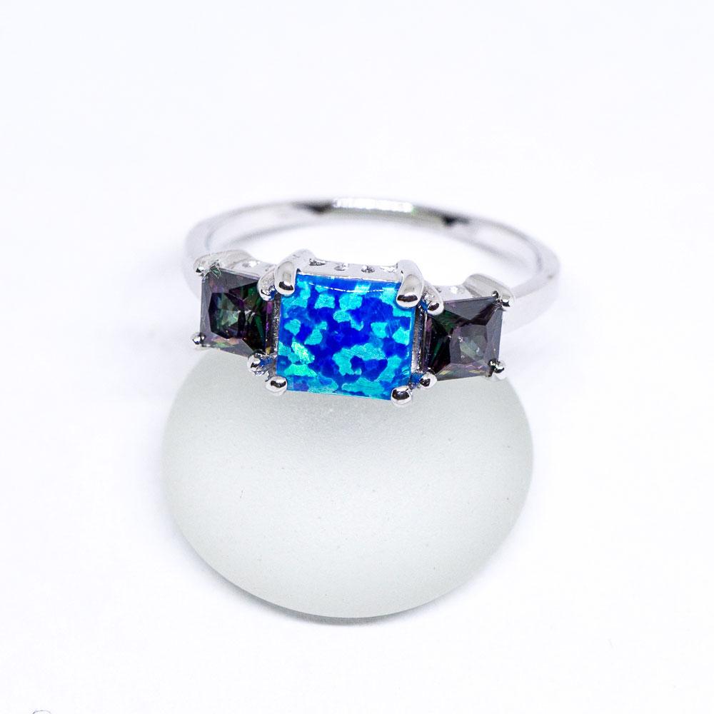 Rainbow Mystic Topaz and Opal 925 Sterling Silver Inlay Ring 8 Silver