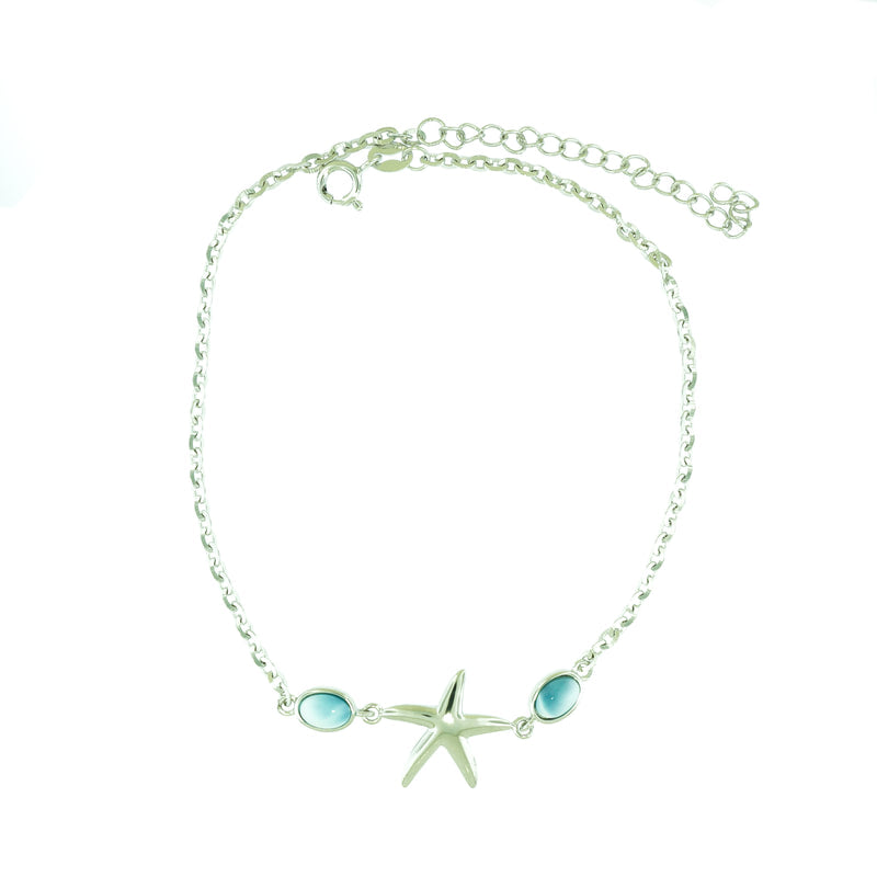 Sterling silver Anklets with Larimar Sea Star – Aolani Hawaii