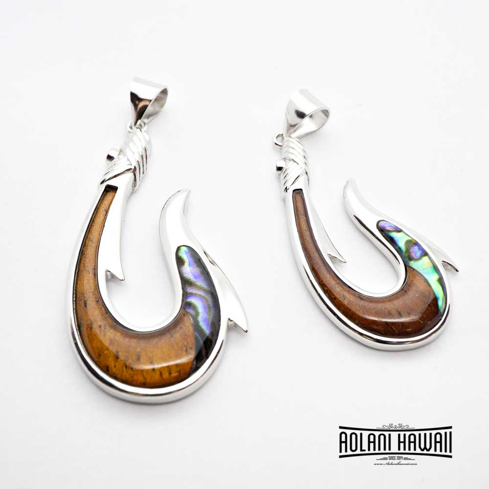 Koa Wood Abalone Fishhook Pendant (FREE Stainless Chain Included ...
