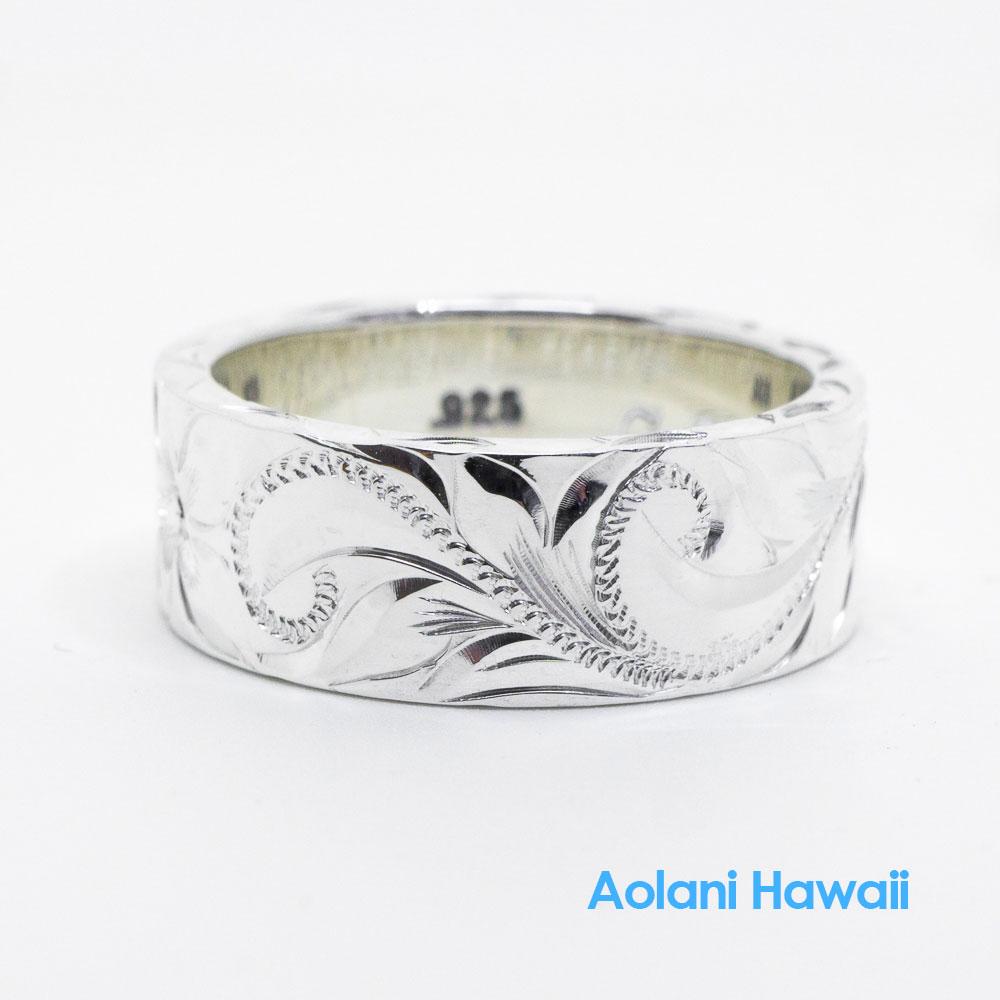 Traditional Hawaiian Hand Engraved Sterling Silver Flat Ring (4mm - 12 ...