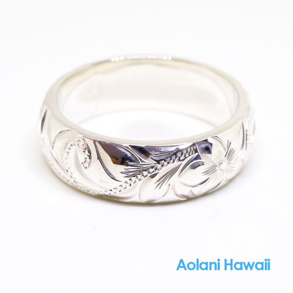 Hawaiian Ring - Hand Engraved Sterling Silver Barrel Ring (3mm-10mm wi ...