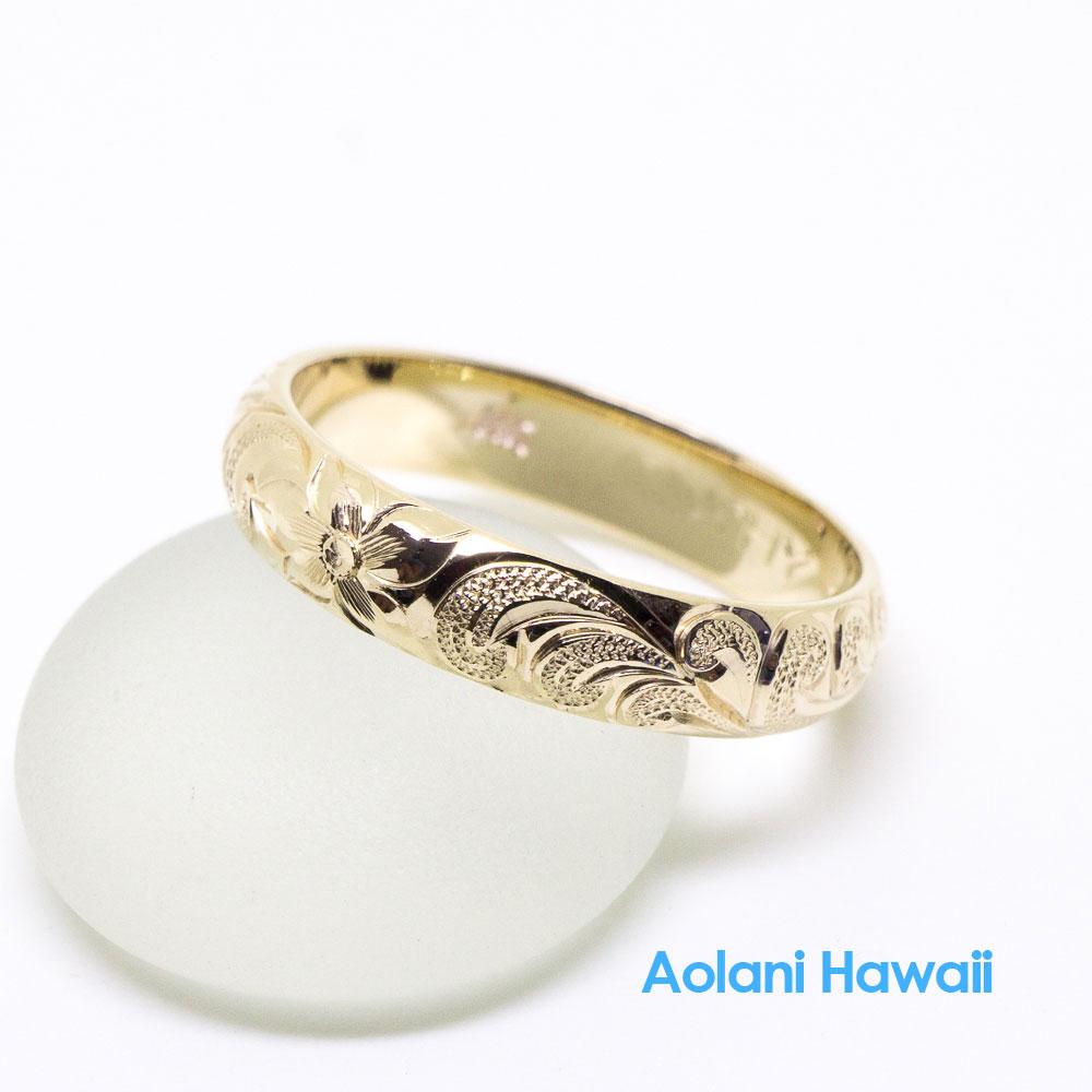14K Gold Traditional Hawaiian Ring (4mm Width Barrel) – Aolani Hawaii