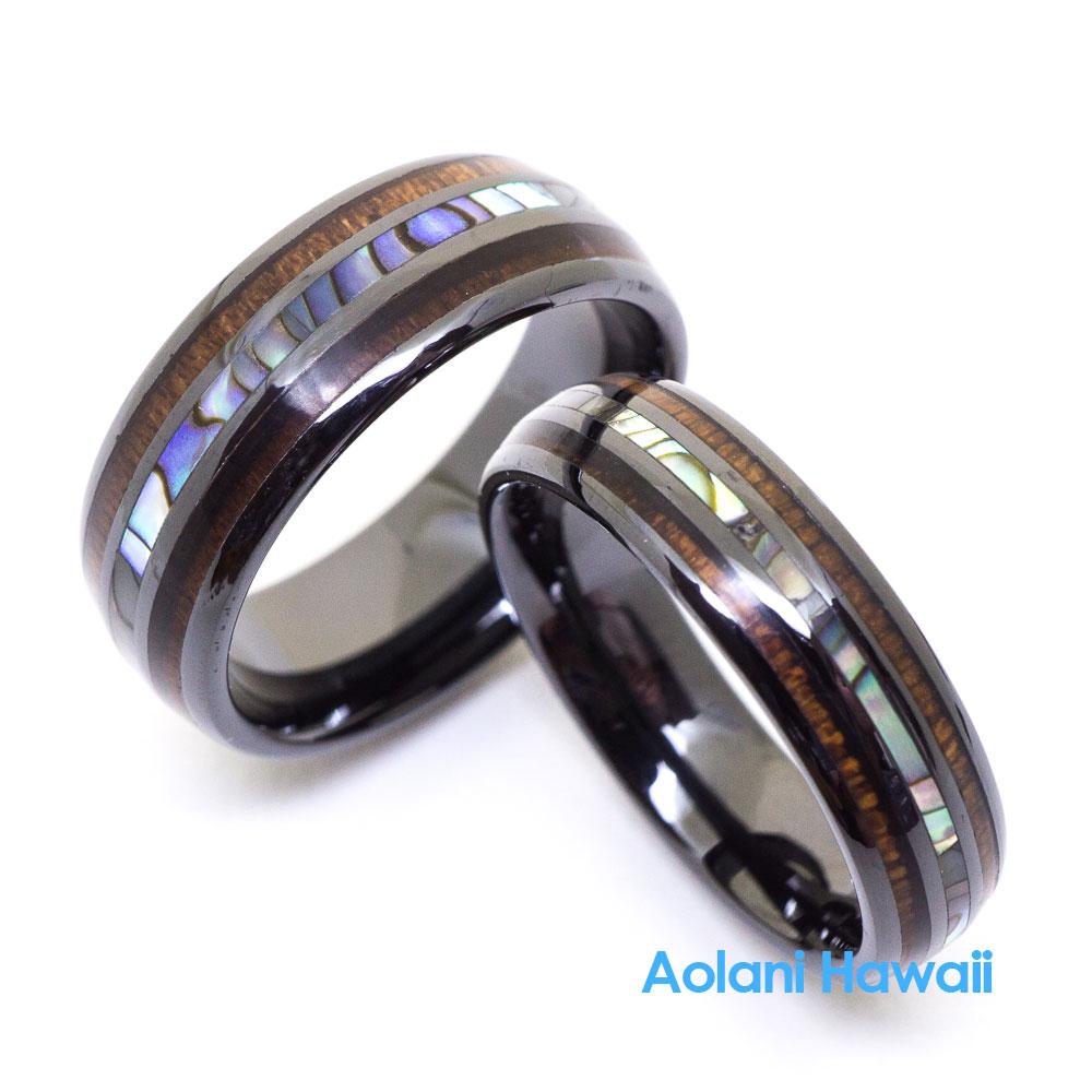 HI-Tech Ceramic Koa Wood Abalone Wedding Ring – Aolani Hawaii