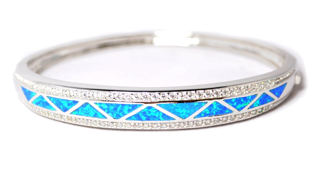 CZ Stone Opal Sterling Silver Hinged Bangle Bracelet – Aolani Hawaii