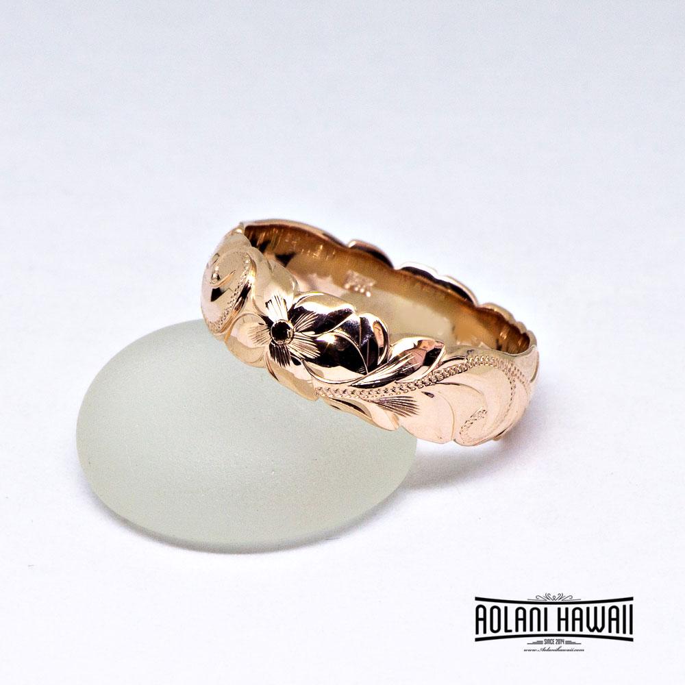 Hawaiian Ring - Hand Engraved 14k Gold Barrel Ring (6mm width, Barrel ...