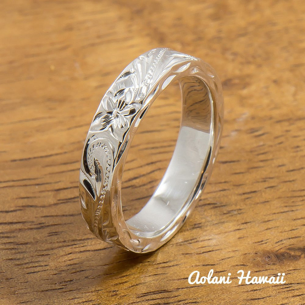 Silver Wedding Ring Set of Traditional Hawaiian Hand Engraved Sterling ...