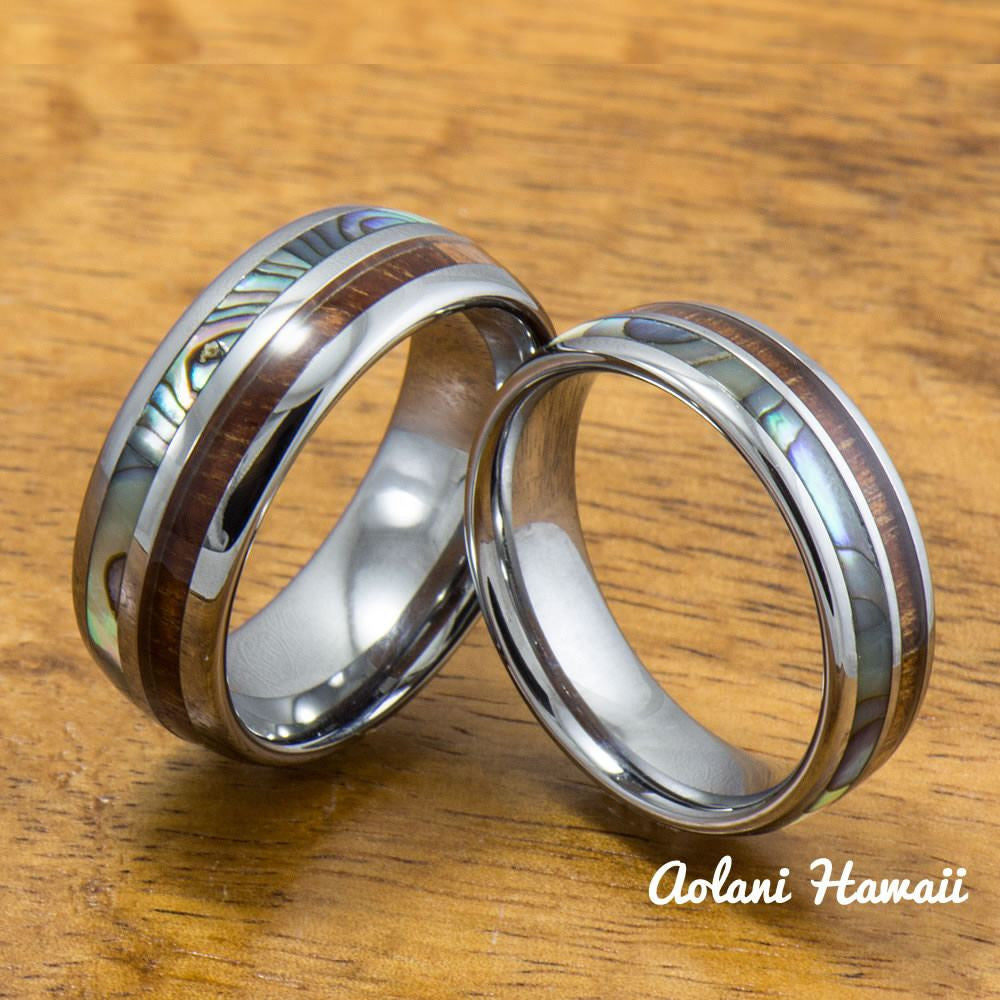 Tungsten Koa Wood Abalone Ring – Aolani Hawaii
