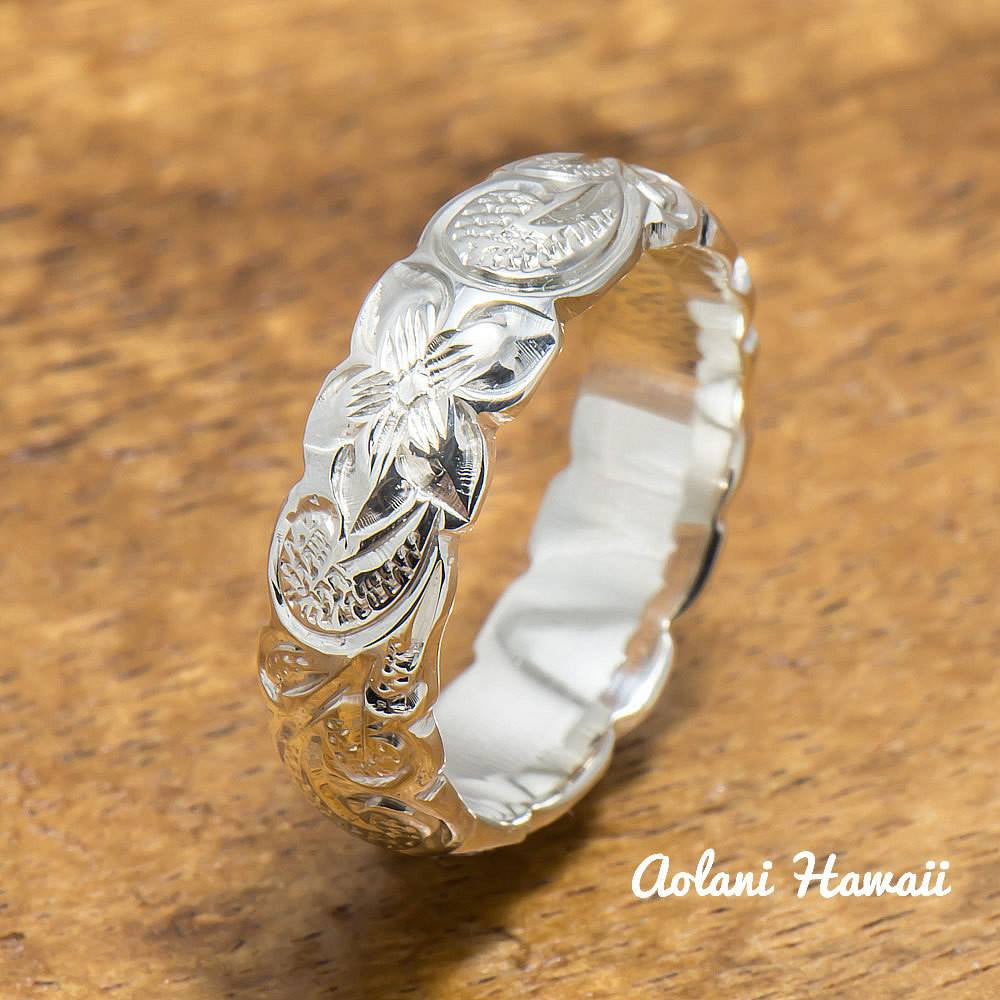 Hawaiian Ring - Hand Engraved Sterling Silver Barrel Ring (4mm - 10mm ...