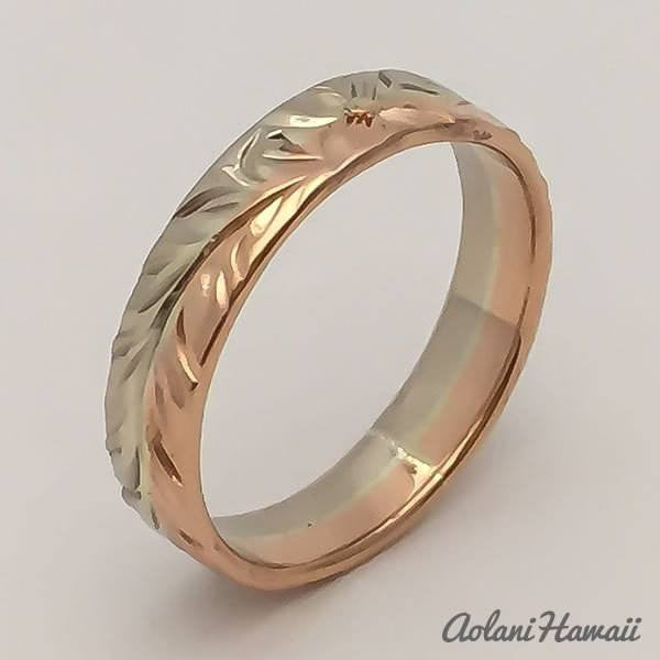 Traditional Hawaiian Hand Engraved 14k Gold Ring (4mm width, Flat Styl ...