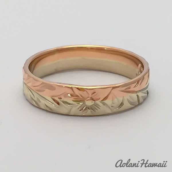 Traditional Hawaiian Hand Engraved 14k Gold Ring (4mm width, Flat Styl ...
