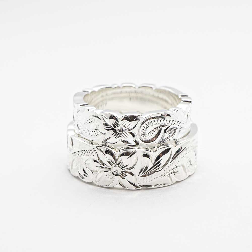 Sterling Silver Ring with Hand engraved Hawaiian Designs (6mm - 8mm wi ...