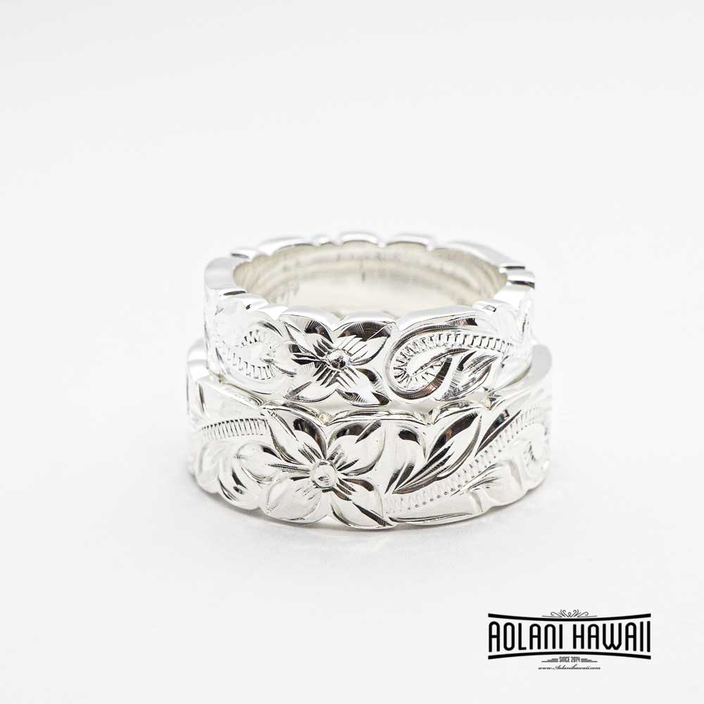 Set of Traditional Hawaiian Hand Engraved Sterling Silver Ring (6mm ...